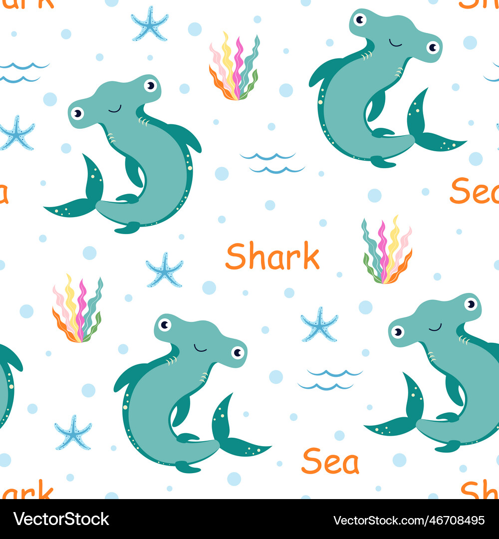 Cartoon seamless pattern with hammerhead fish Vector Image