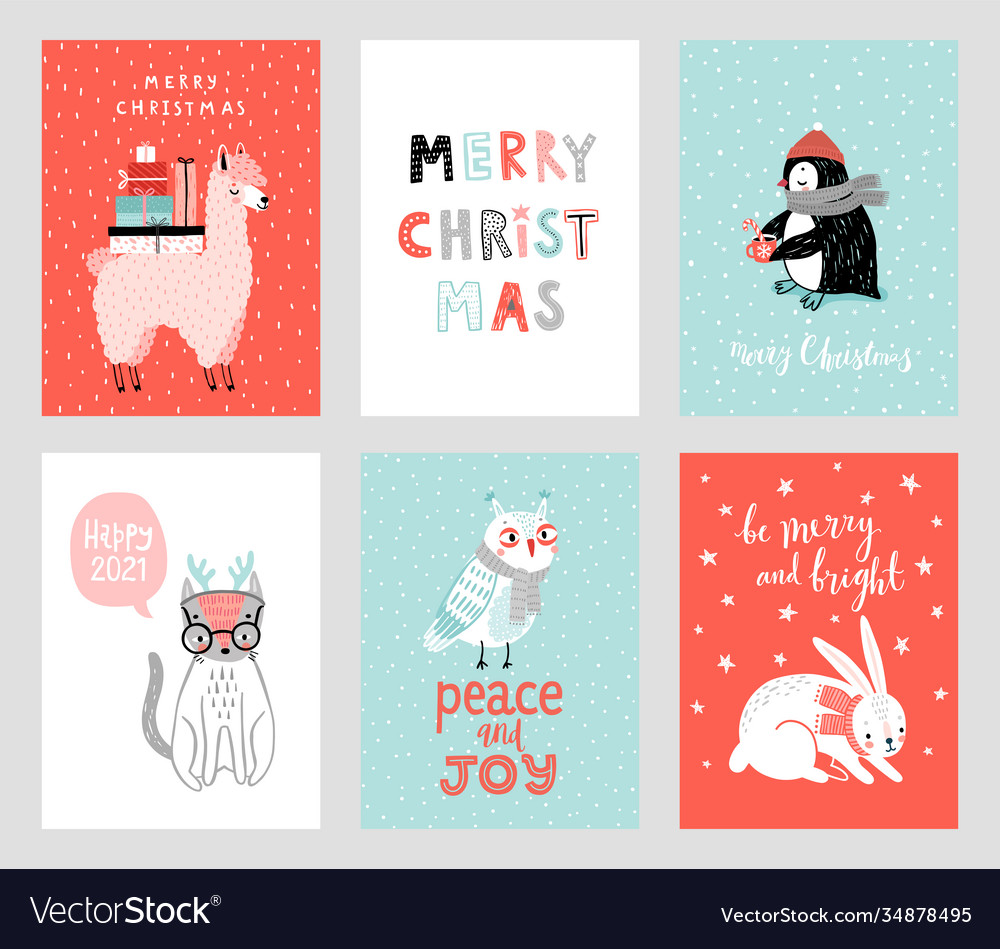Cute christmas cards with animals celebrating Vector Image