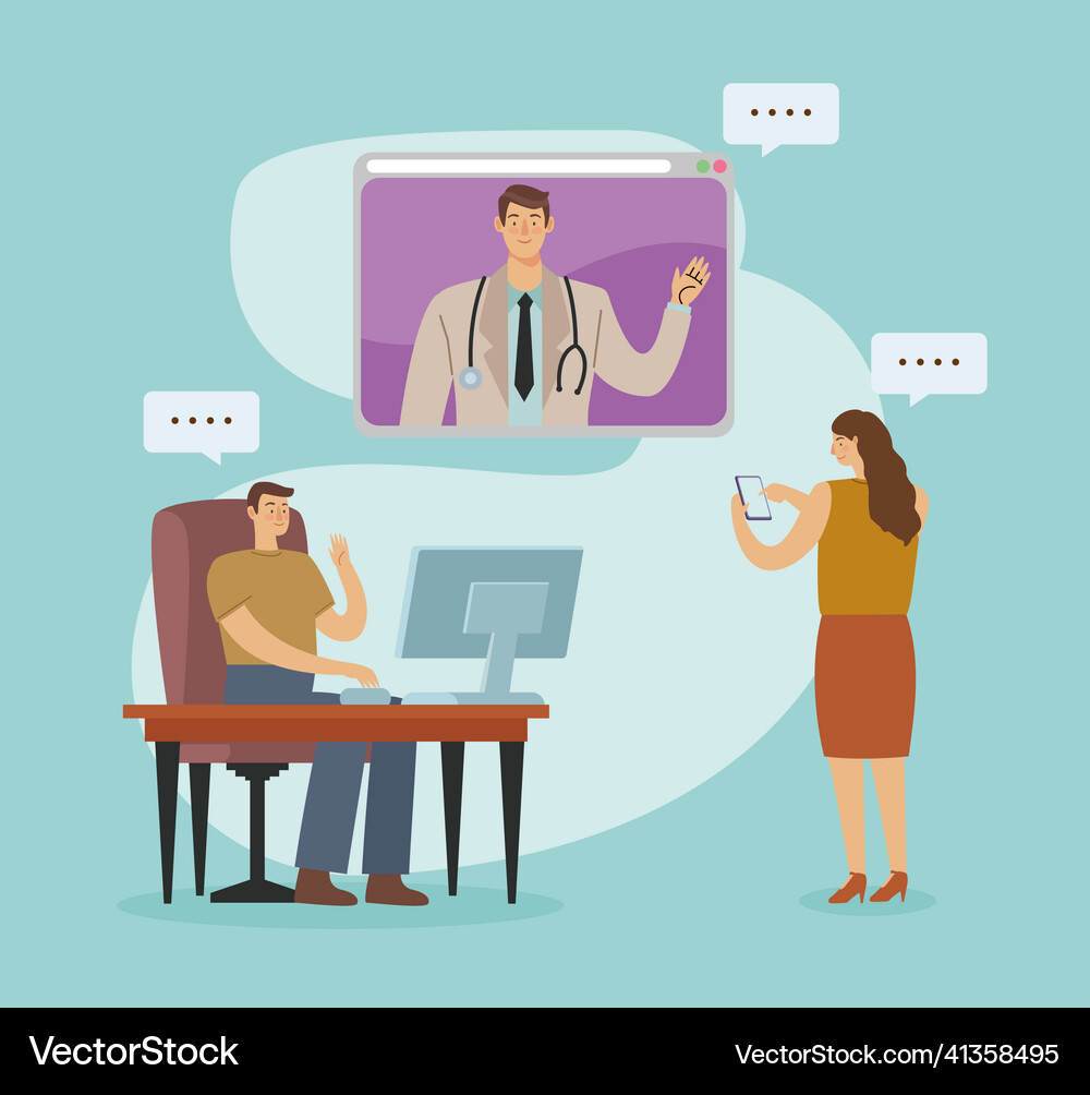 Doctor and patients in desktop Royalty Free Vector Image