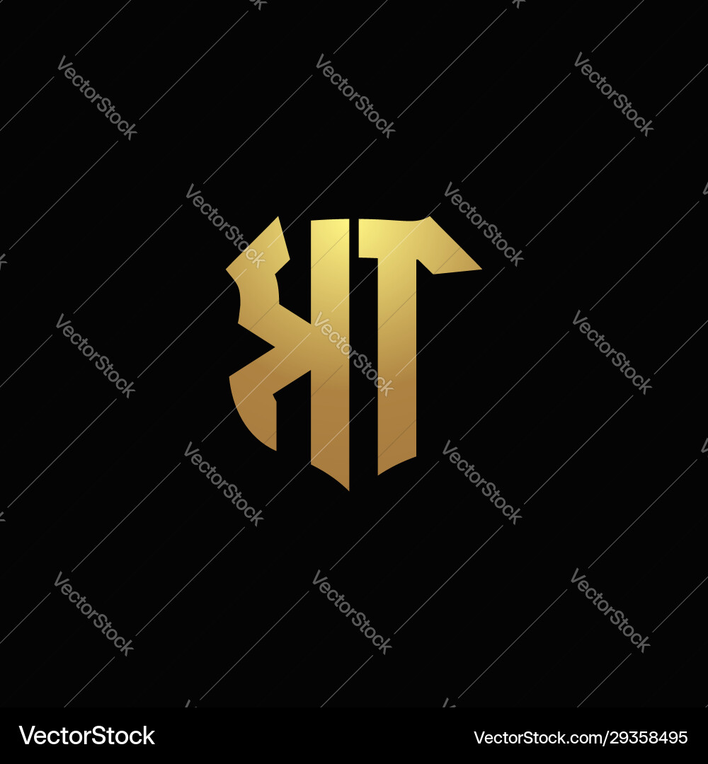Kt logo monogram with gold colors and shield Vector Image