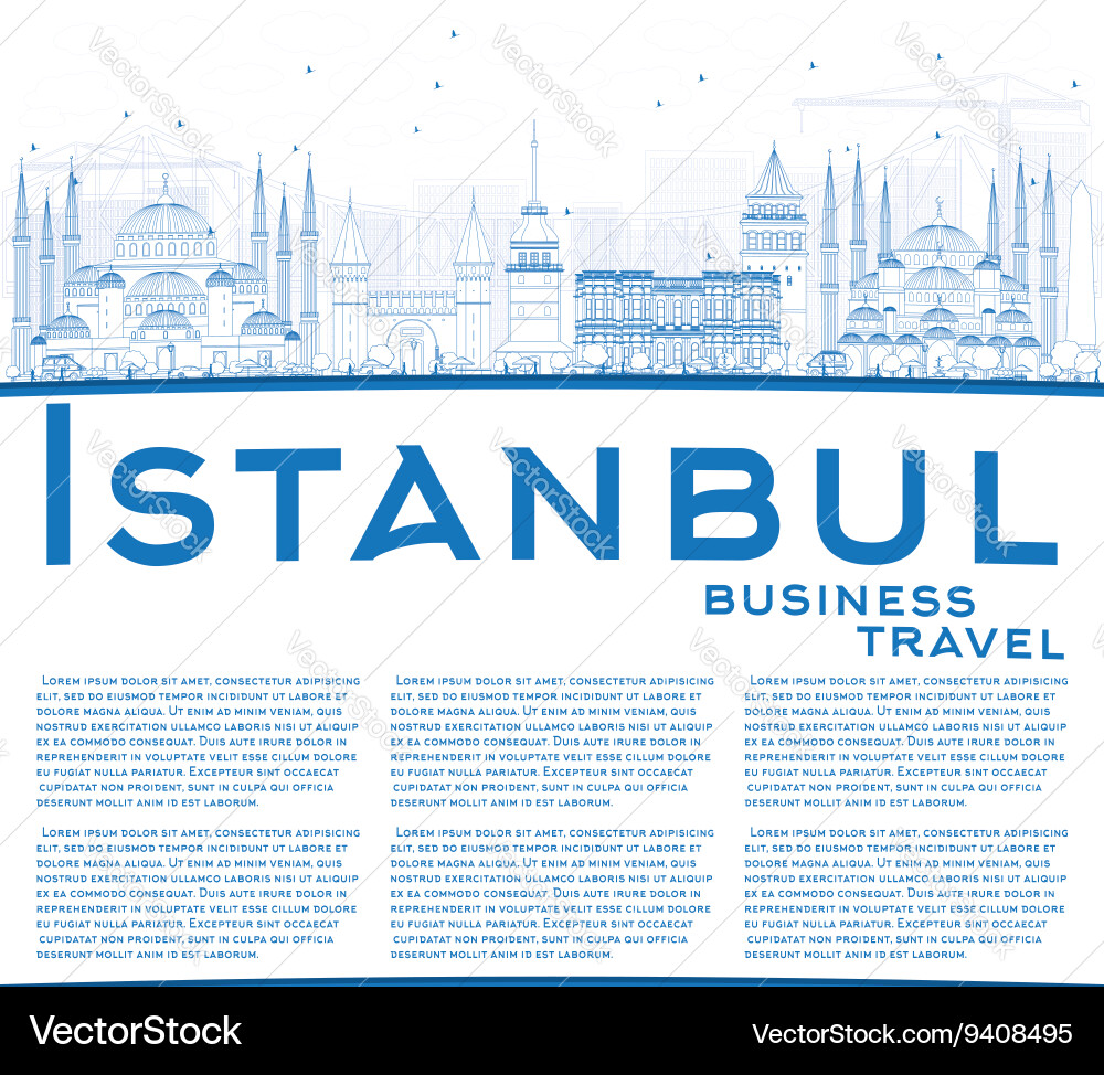 Outline istanbul skyline with blue landmarks Vector Image