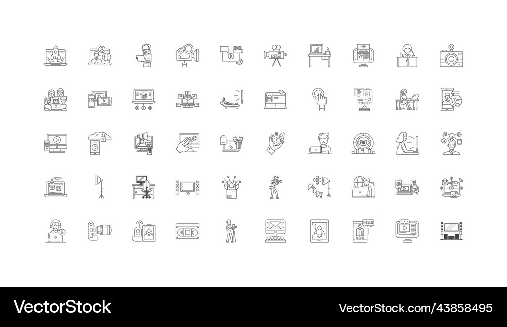 Video ideas linear icons line signs set Royalty Free Vector