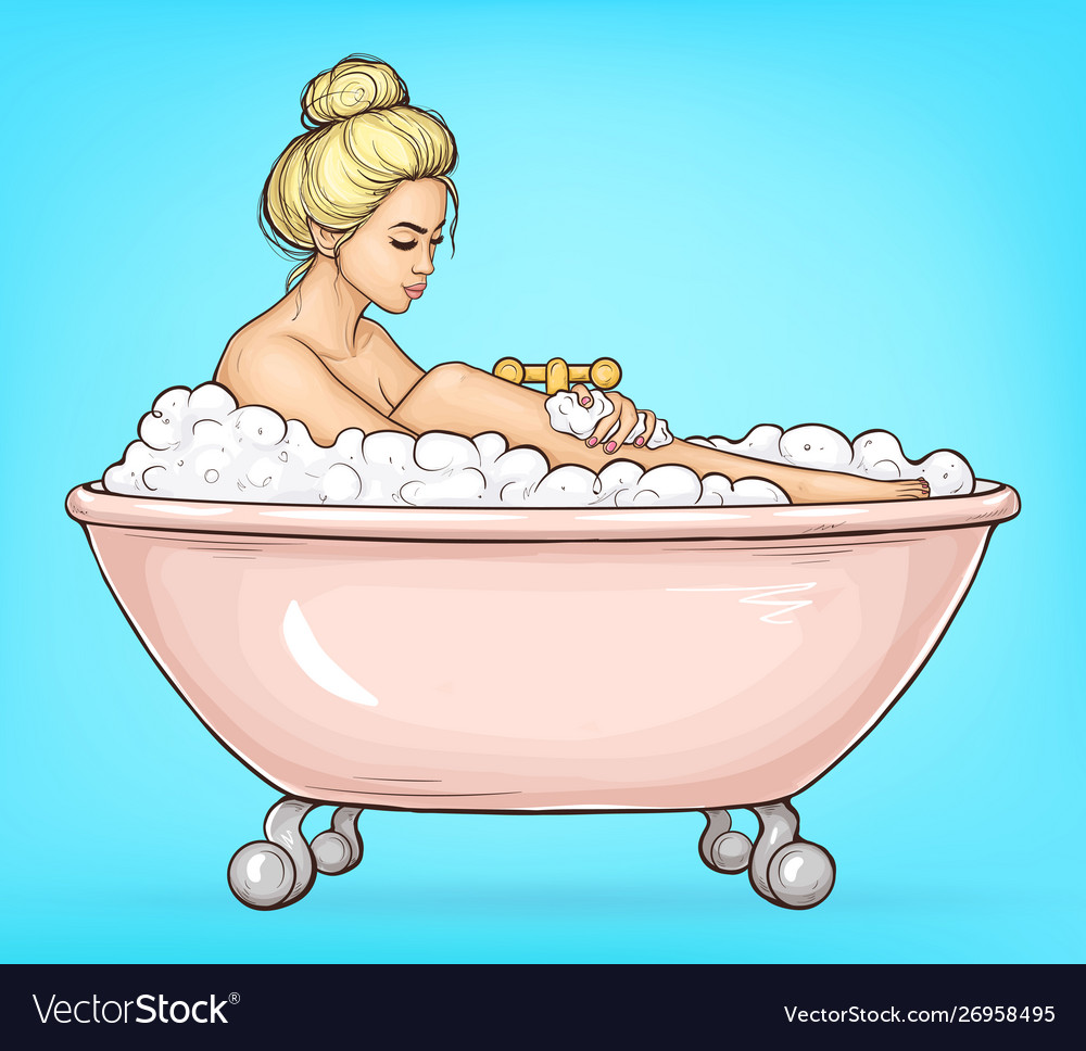 Woman Taking Bath With Foam Cartoon Royalty Free Vector
