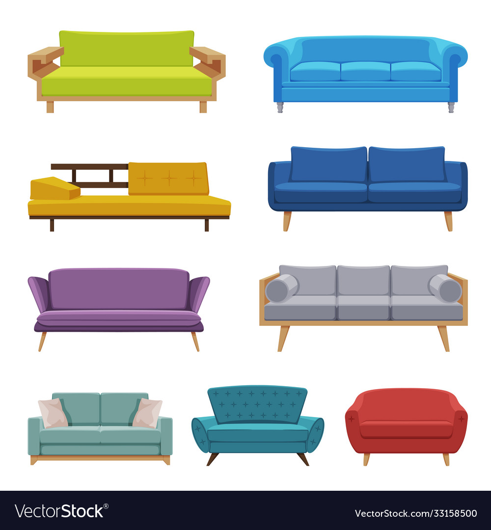 Comfortable upholstered sofas collection Vector Image