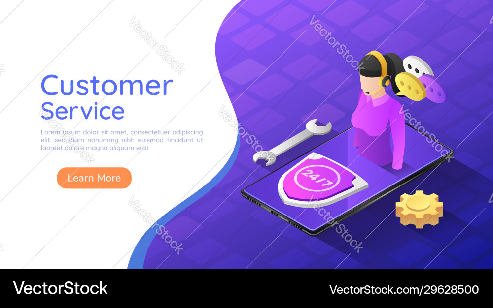 Isometric web banner female customer service Vector Image