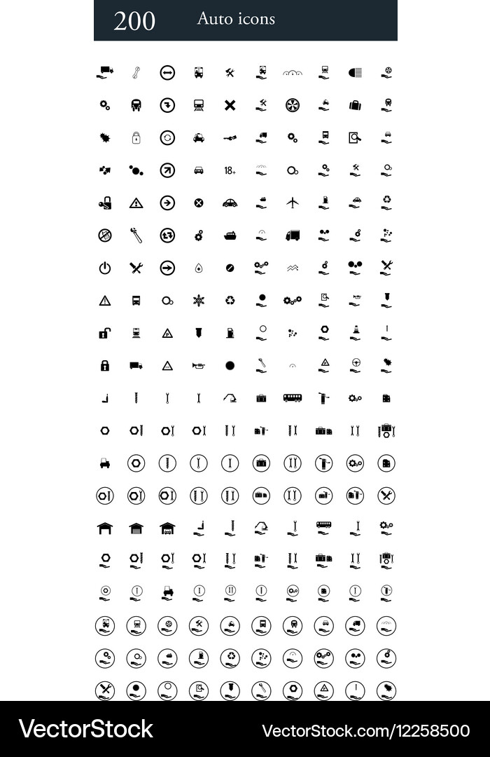Set of 200 auto icons Royalty Free Vector Image