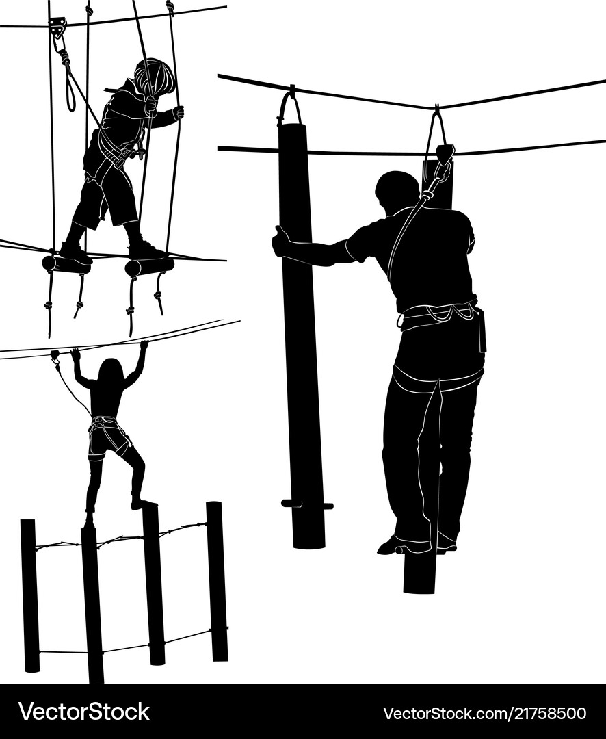 Set silhouettes in a rope park Royalty Free Vector Image