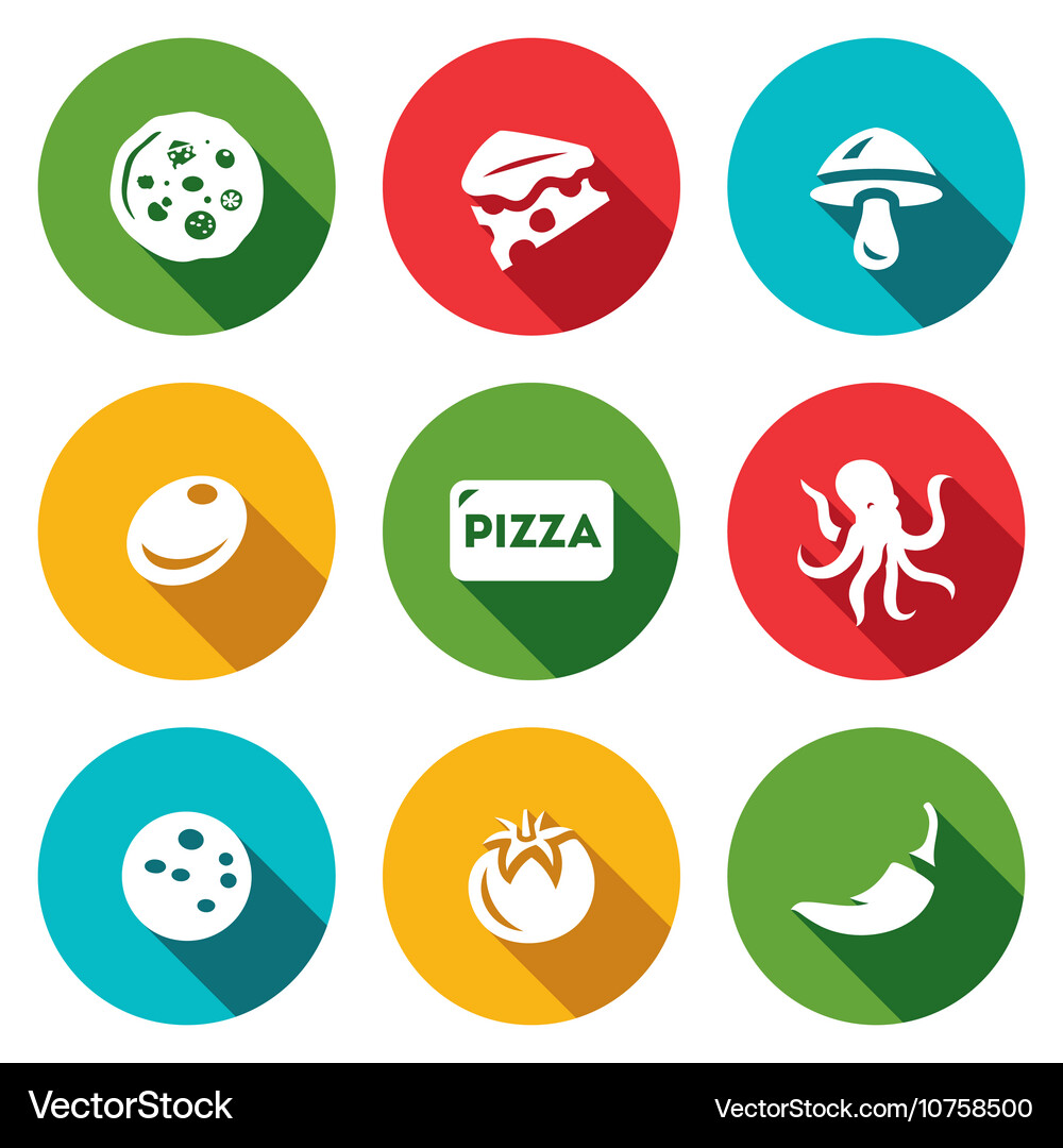 Set toppings pizza icons cheese Royalty Free Vector Image