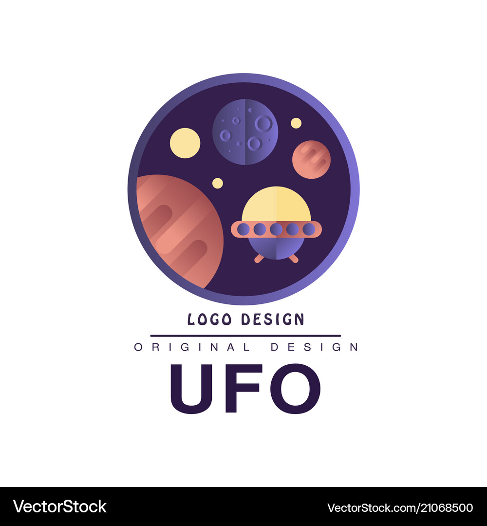 Ufo logo original design badge with planets and Vector Image