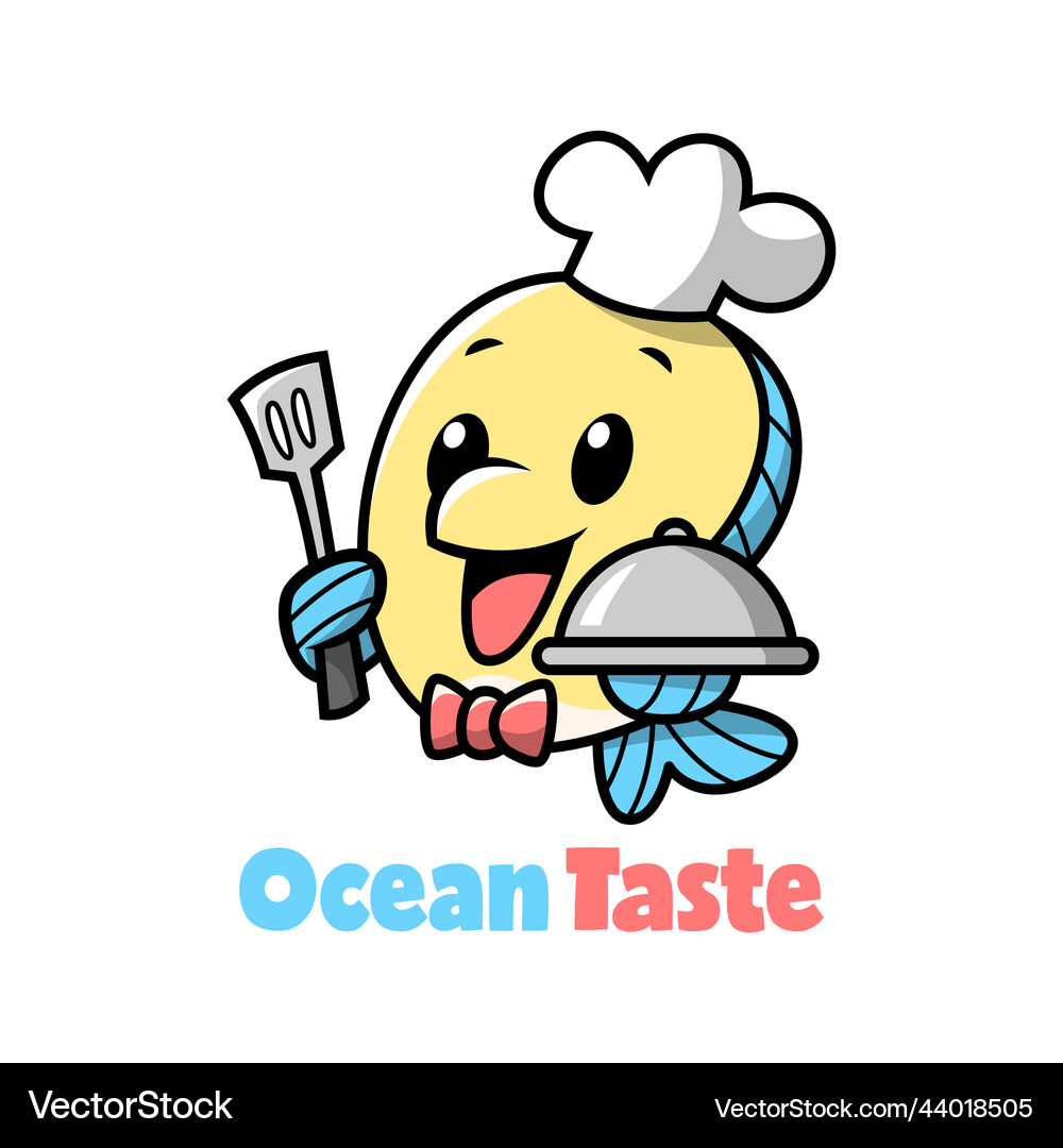 A cute fish chef is serving food Royalty Free Vector Image