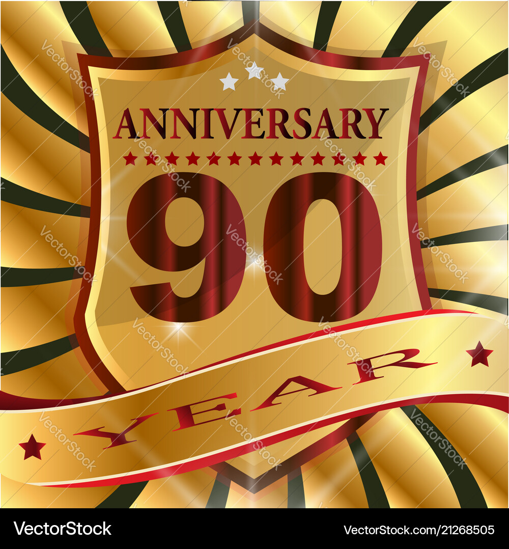 Anniversary 90 th label with ribbon Royalty Free Vector