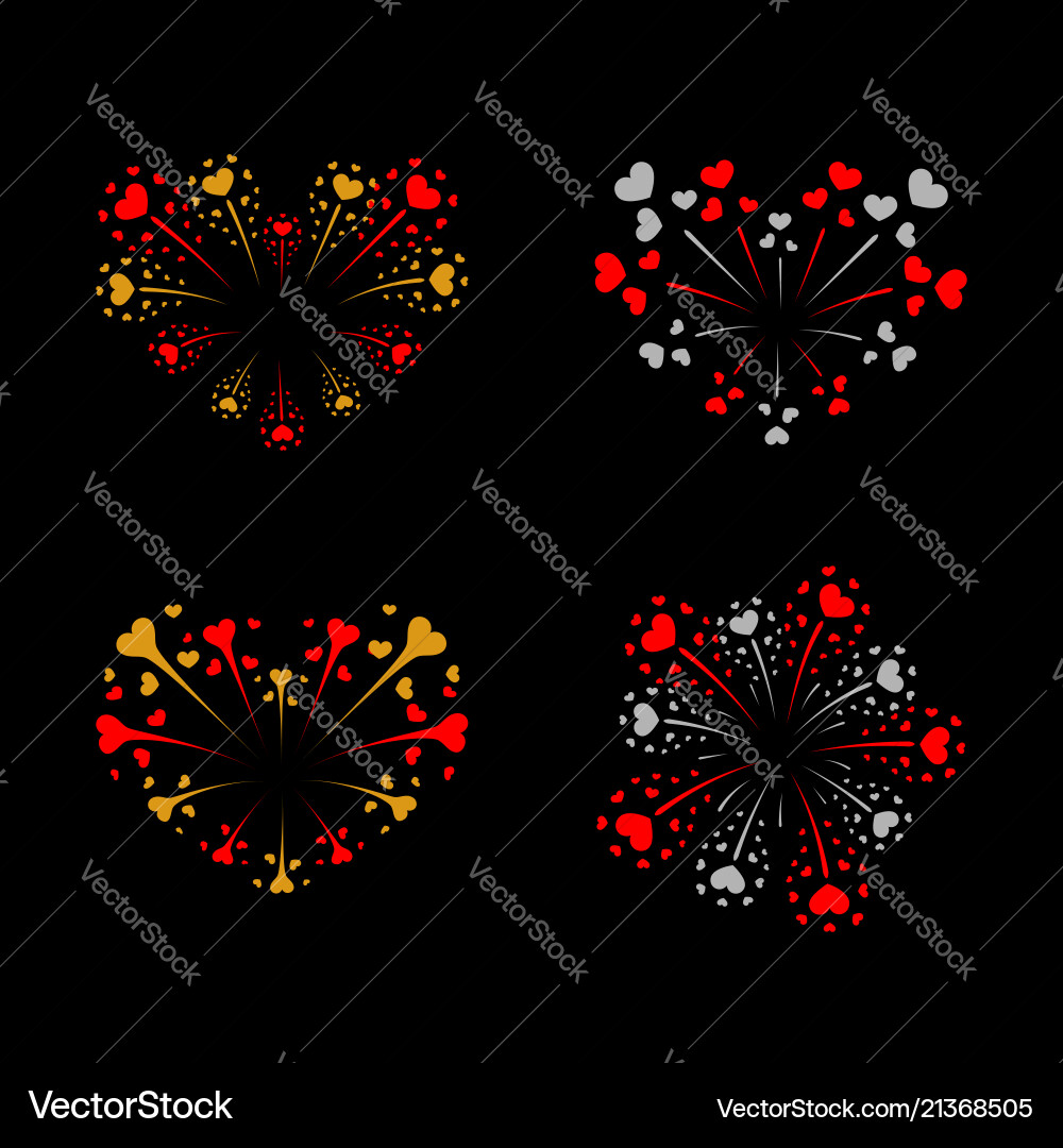 Beautiful heart-fireworks set bright romantic Vector Image