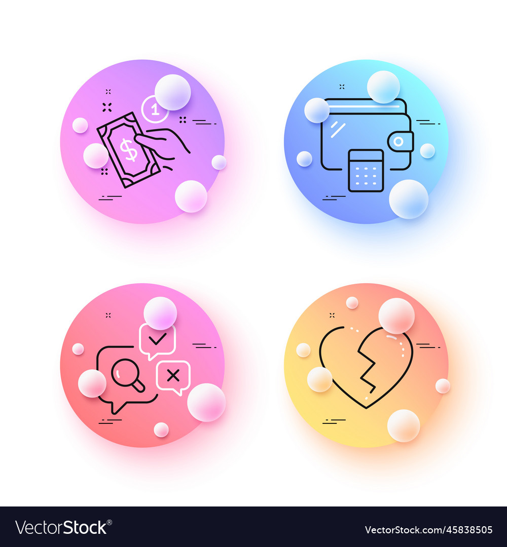 Broken heart inspect and wallet minimal line Vector Image