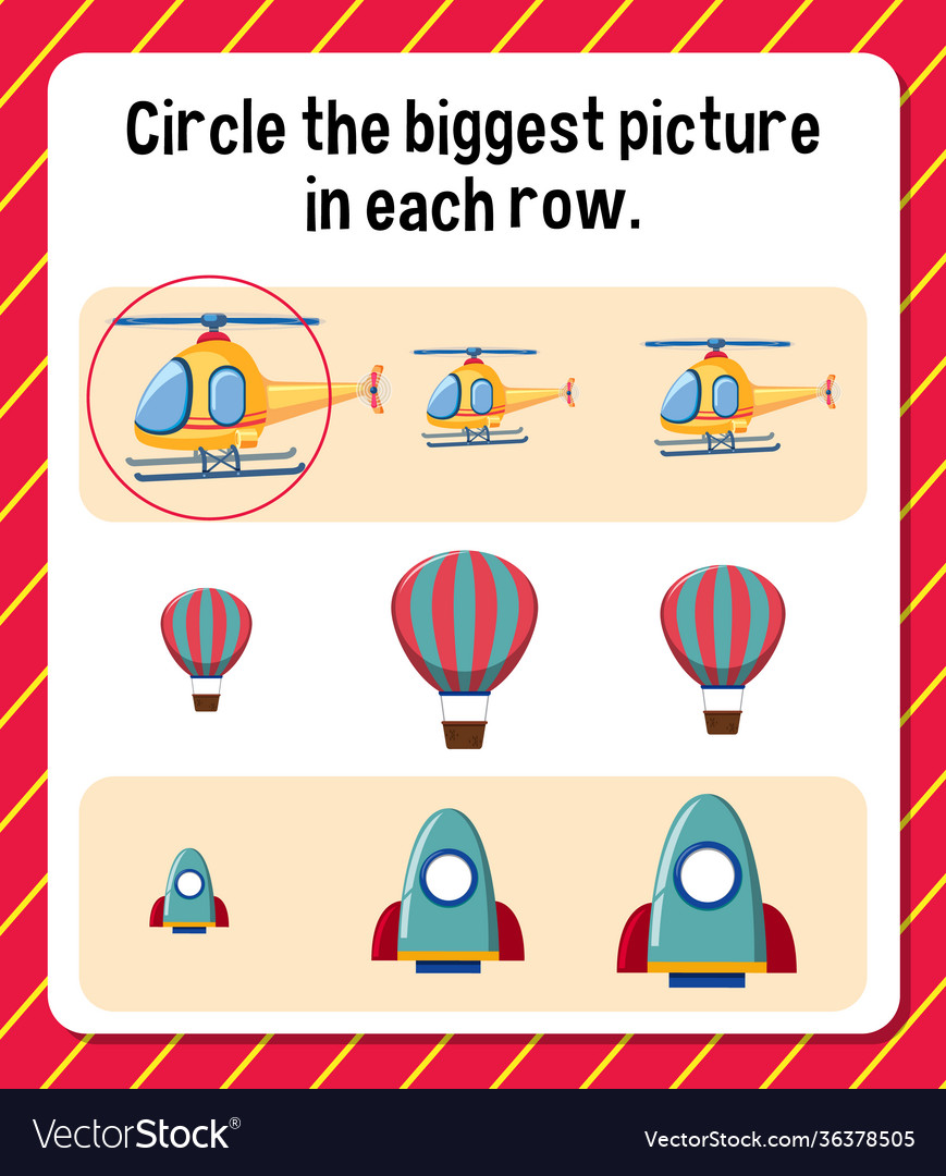 Circle biggest picture in each row worksheet Vector Image
