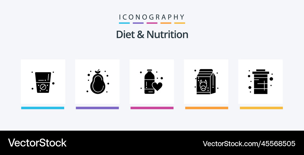 Diet and nutrition glyph 5 icon pack including Vector Image