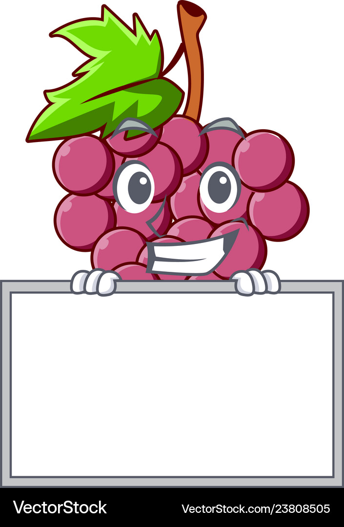 Grinning with board red grapes fruit in cartoon Vector Image