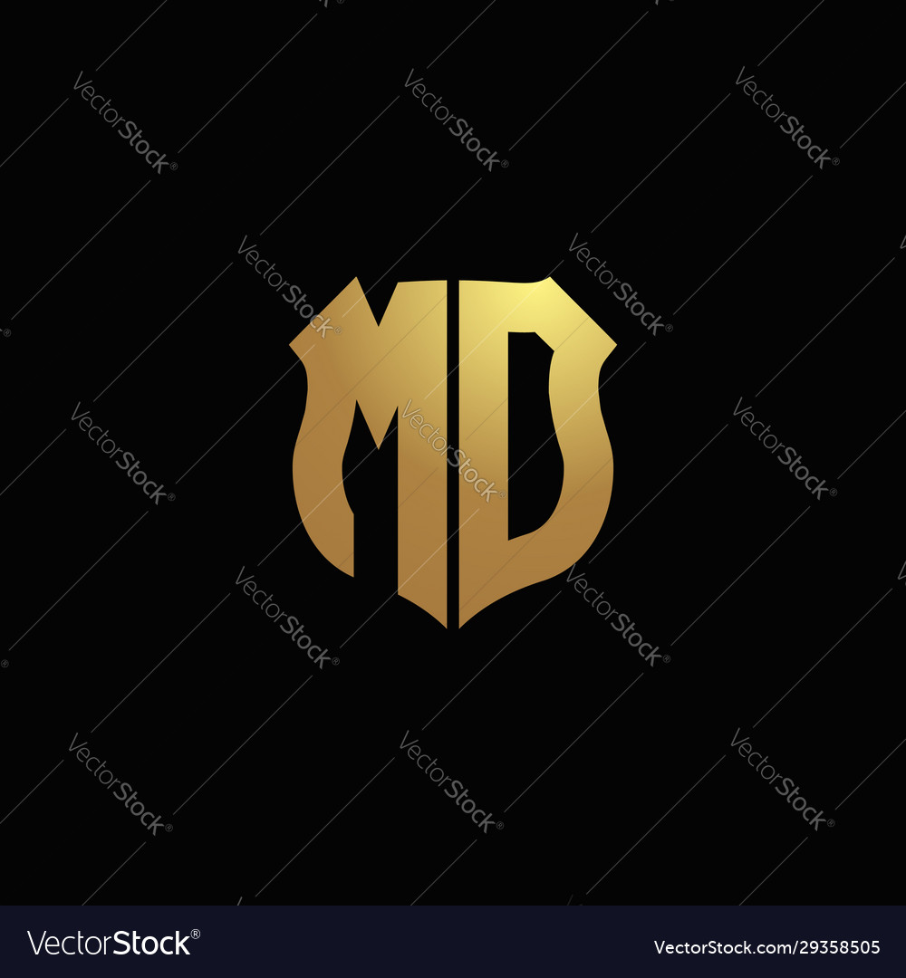 Md logo monogram with gold colors and shield Vector Image Md logo monogram with gold colors and shield Vector Image