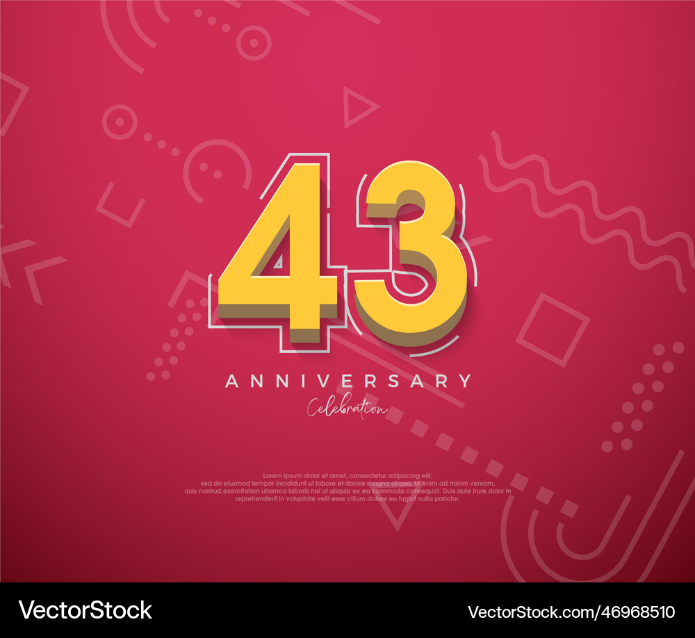 43rd anniversary with a cartoon design Royalty Free Vector