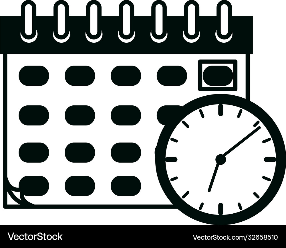 Calendar and clock office supply stationery work Vector Image