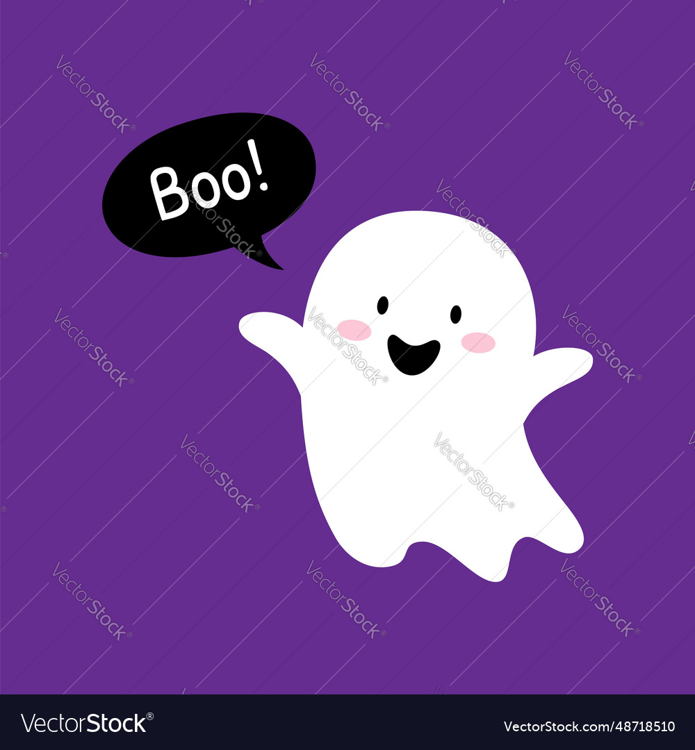 Cartoon halloween kawaii cute ghost saying boo Vector Image