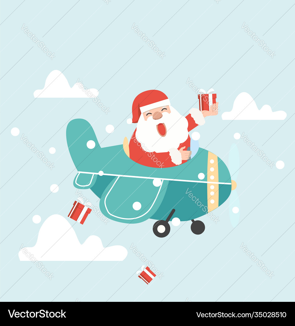 Cute santa claus flying plane with dropping Vector Image