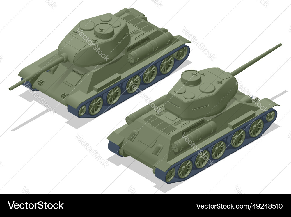 Isometric tank ussr medium t-34 t-85 Royalty Free Vector