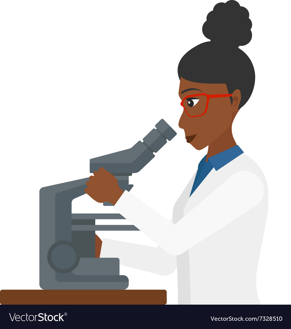 Laboratory assistant with microscope Royalty Free Vector