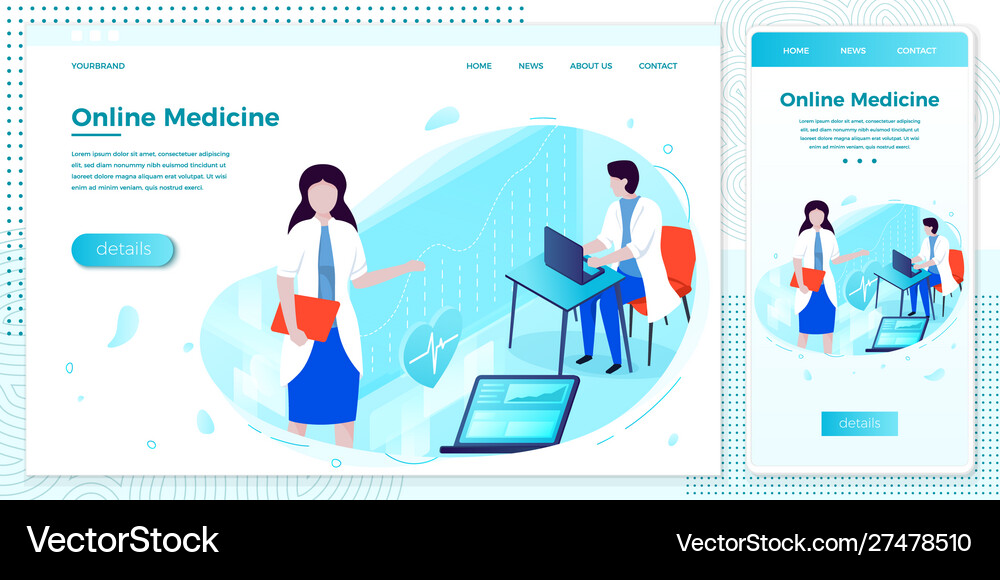 Online health help doctor with computer Royalty Free Vector