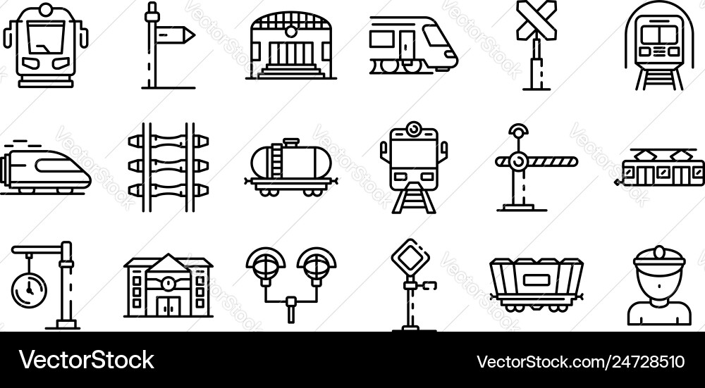 Railway station icons set outline style Royalty Free Vector