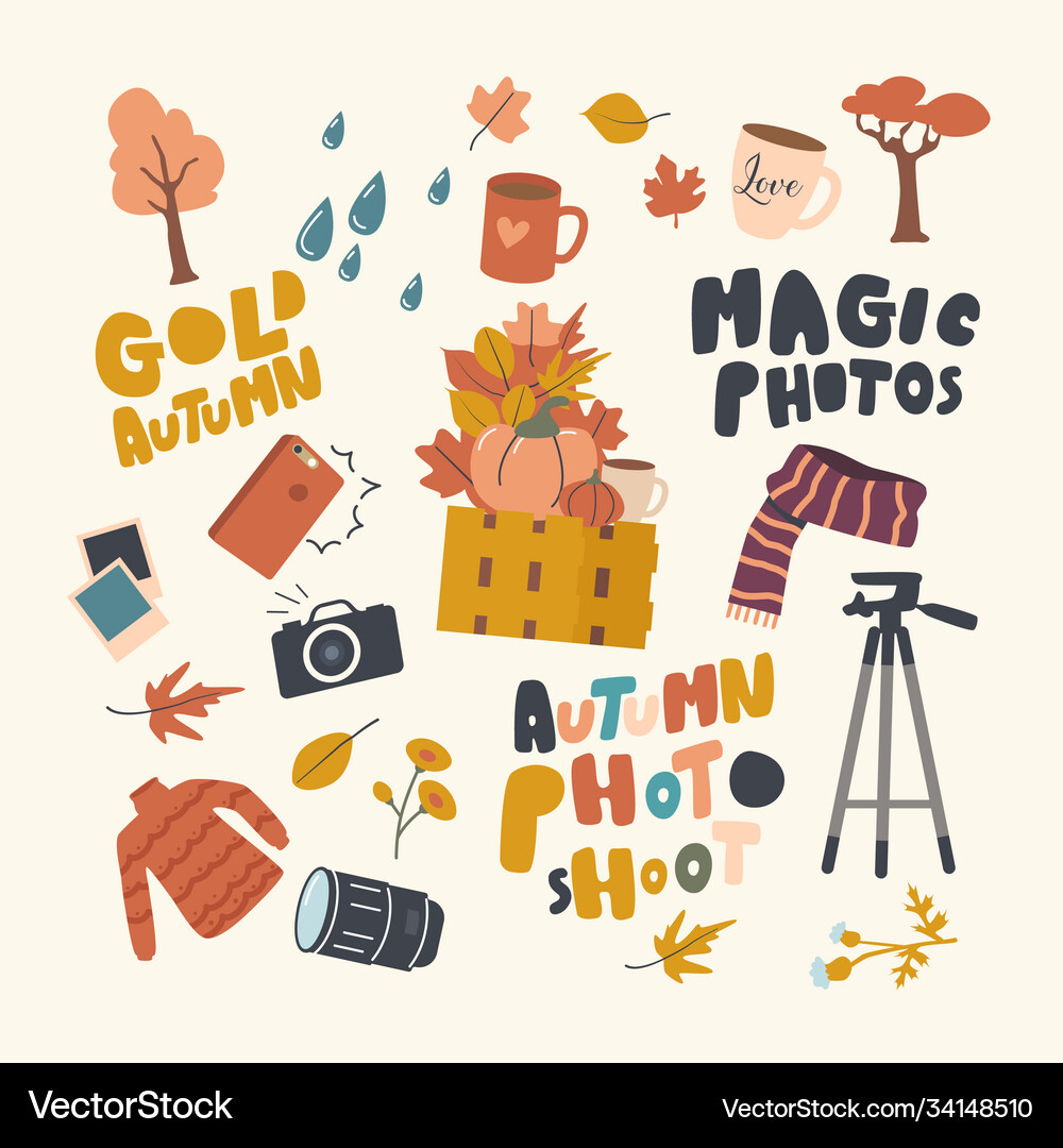 Set icons fall photo theme autumn fallen tree Vector Image