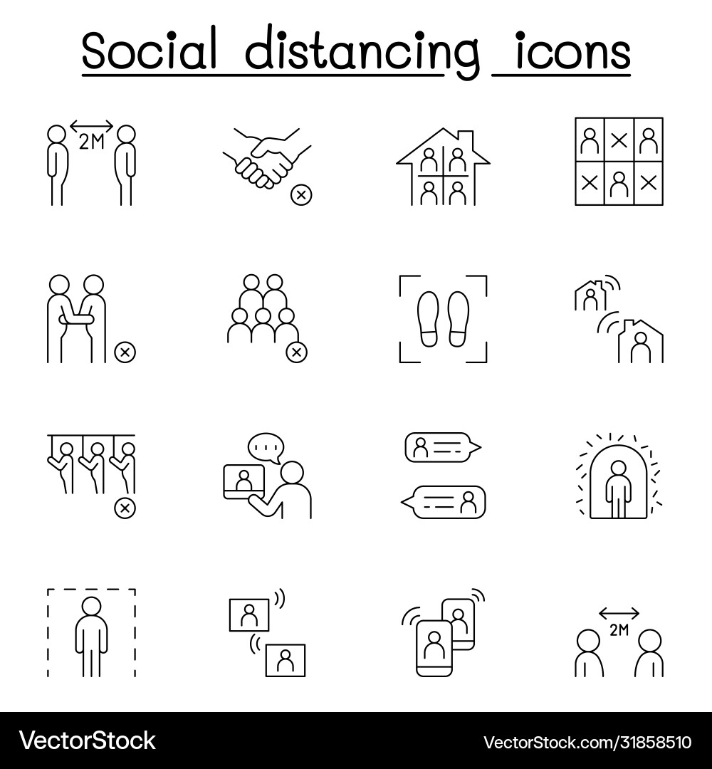 Social distancing icon set in thin line stlye Vector Image