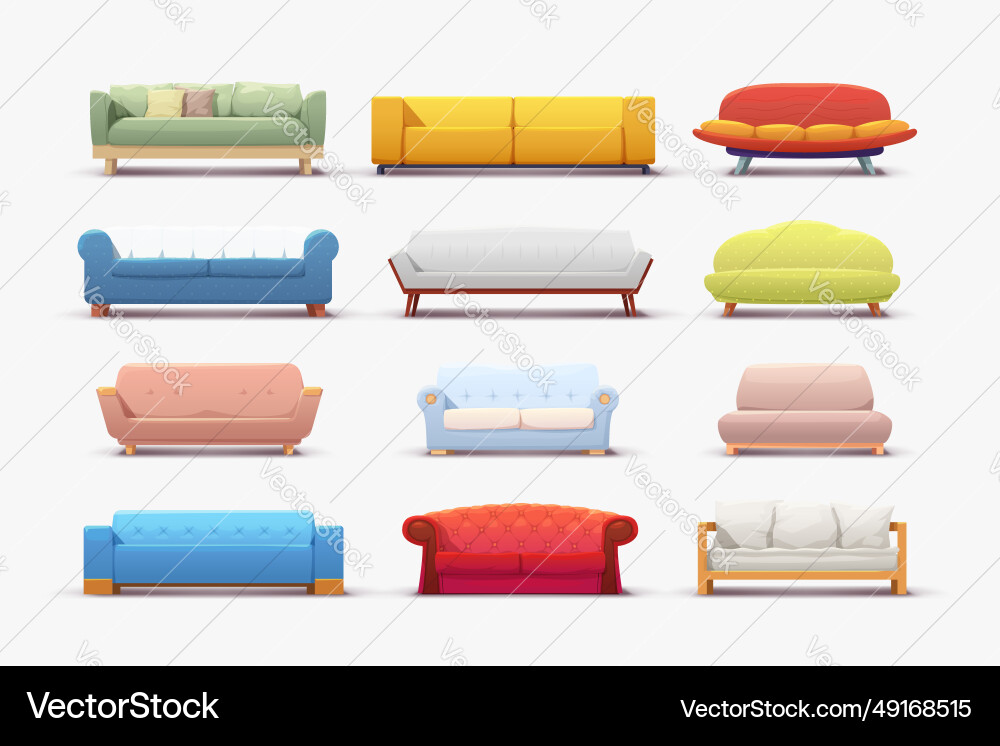 A different colorful couches in big set Royalty Free Vector