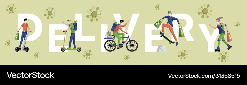 Delivery word flat banner concept people Vector Image