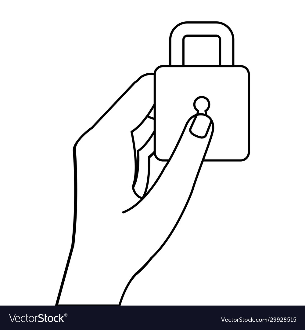 Hand holding adlock security system Royalty Free Vector Hand holding adlock security system Royalty Free Vector