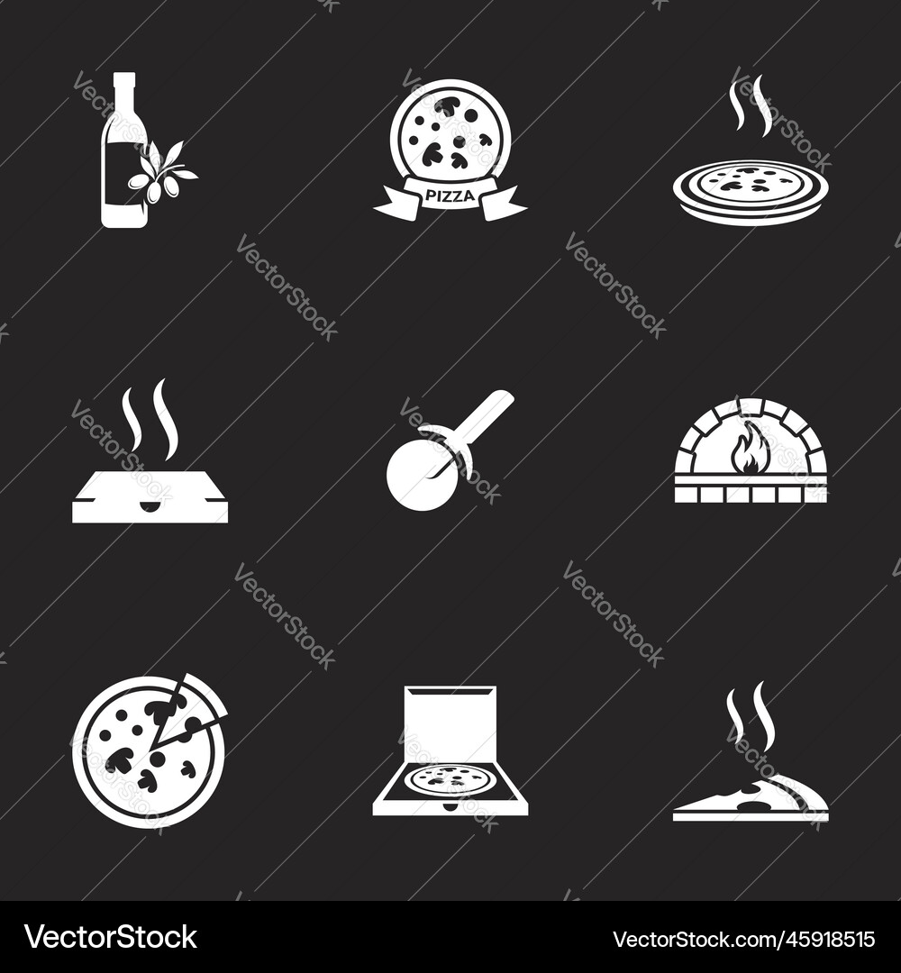 Icons for theme pizza icon set black background Vector Image
