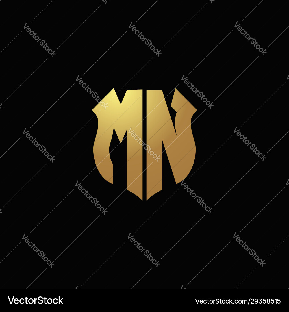 Mn logo monogram with gold colors and shield Vector Image