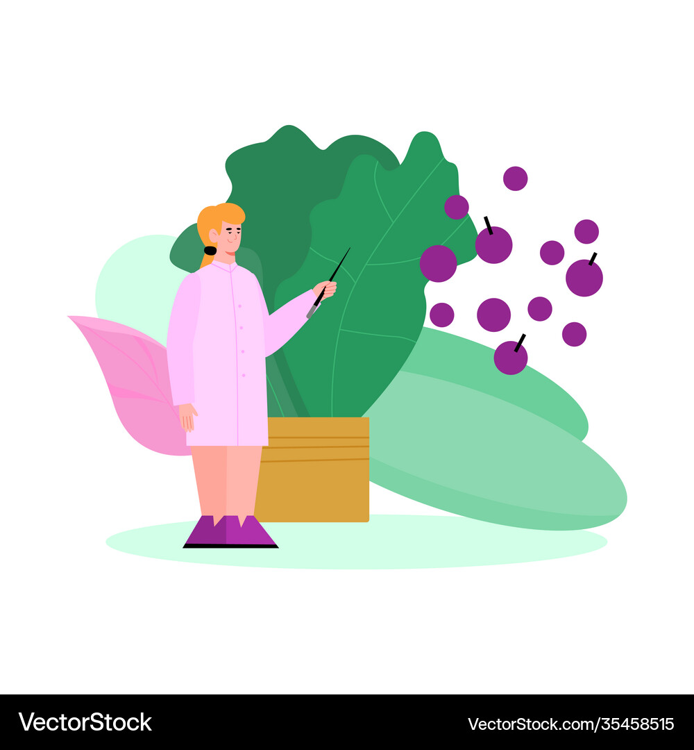 Nutritionist at backdrop vegetables leaves flat Vector Image