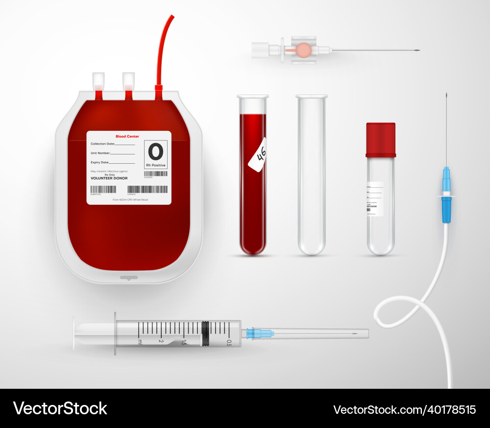 Realistic blood transfusion equipment set Vector Image