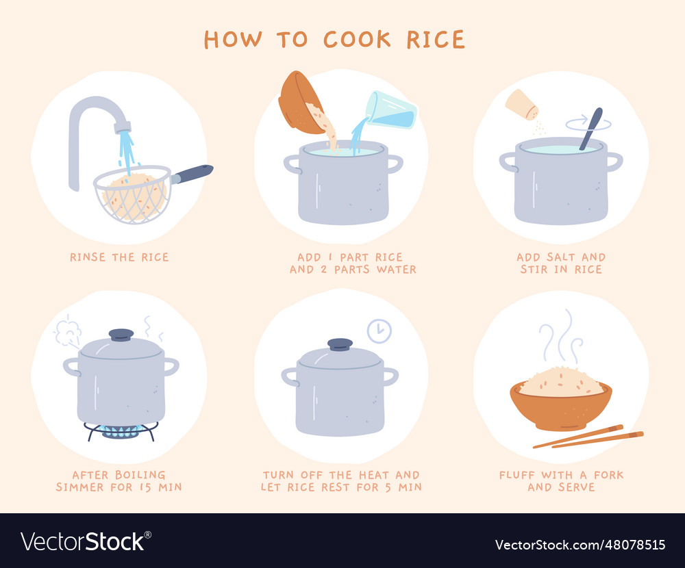 Rice Recipe Easy Directions Of Cooking Porridge Vector Image