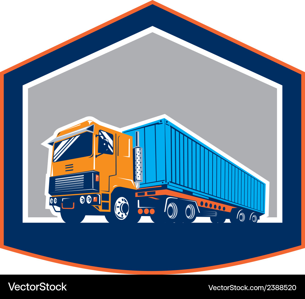 Container Truck and Trailer Shield Retro Vector Image