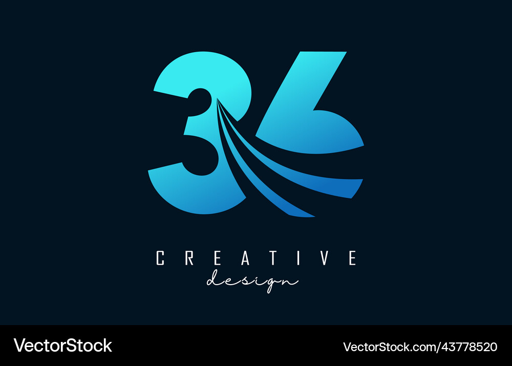 Creative number 36 3 6 logo with leading lines Vector Image