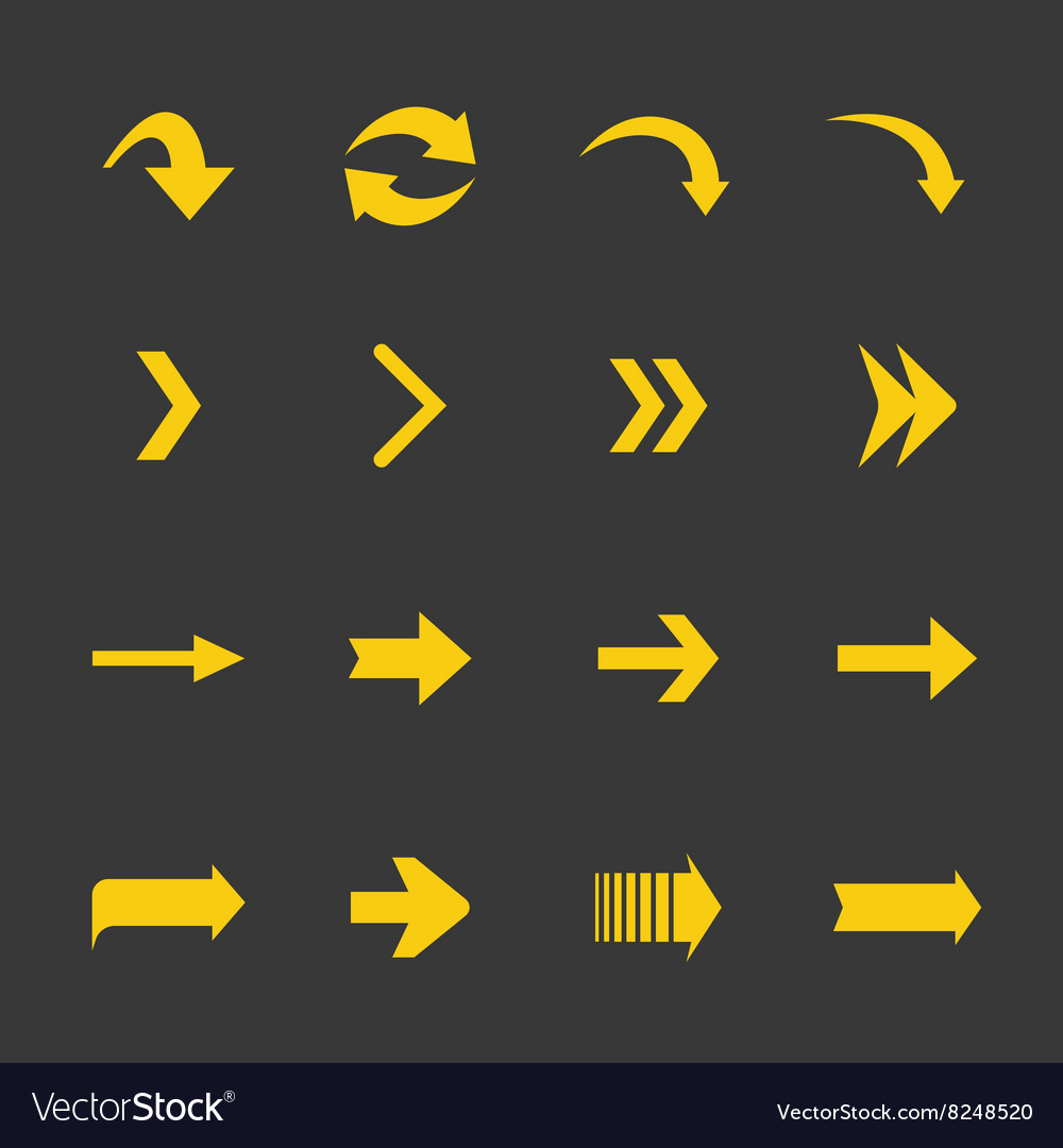 Flat yellow set of arrows icons Royalty Free Vector Image