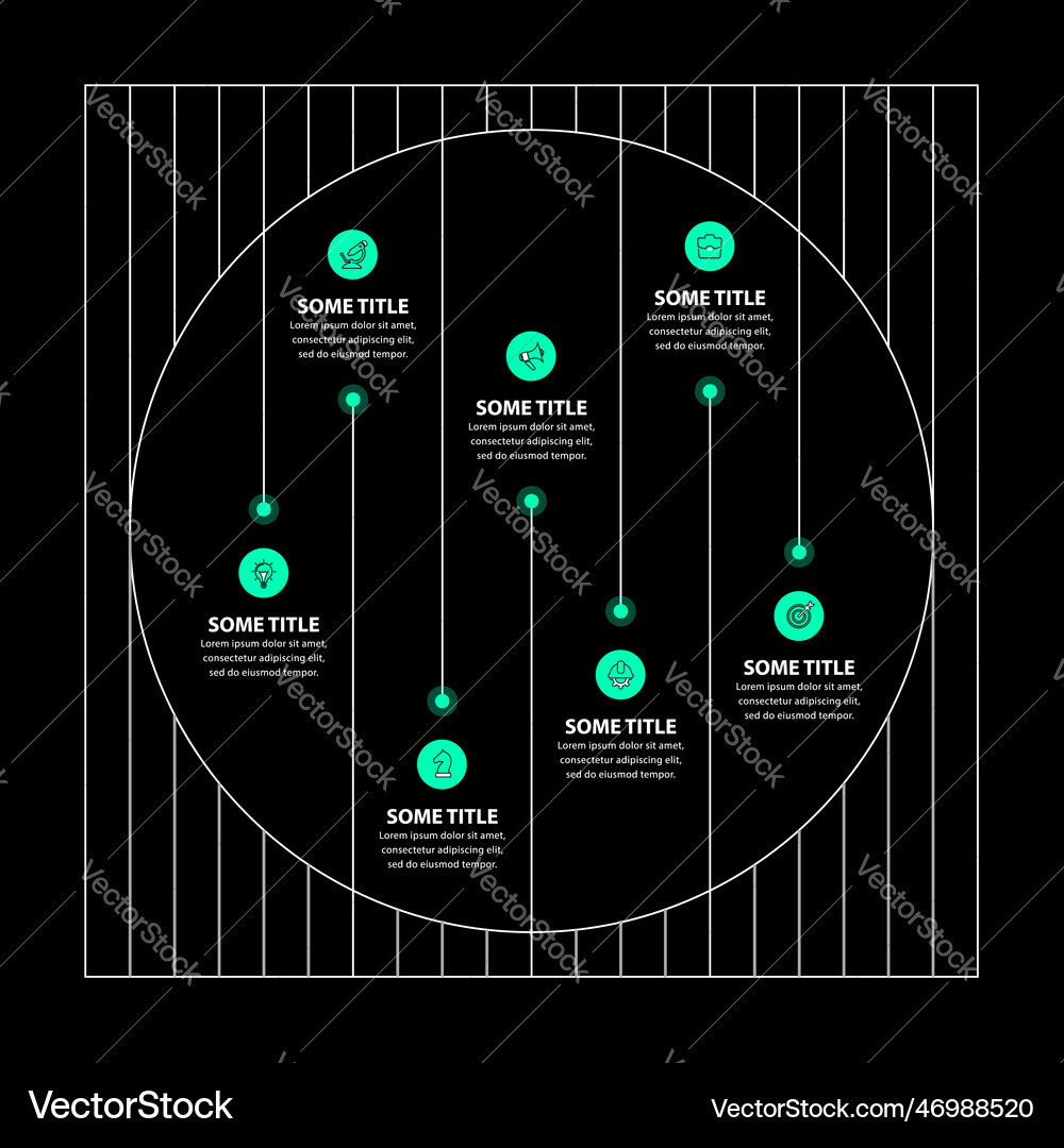 Infographic template lines with 7 steps in dark Vector Image