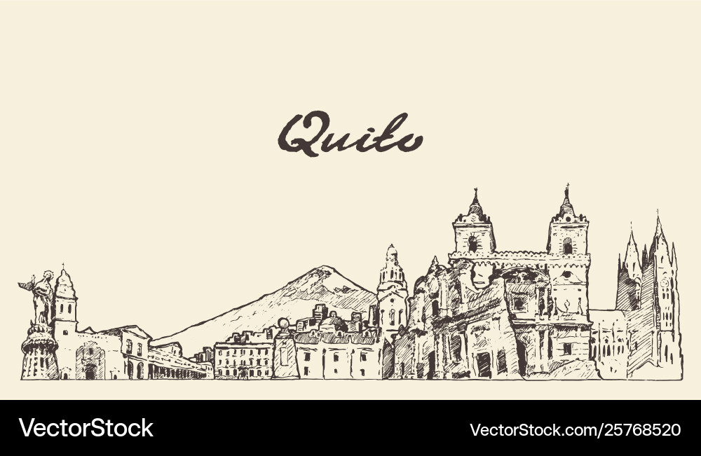 Quito skyline ecuador hand drawn sketch Royalty Free Vector