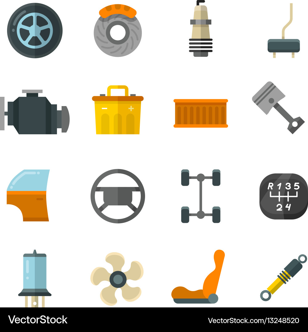 Vehicle auto technology car parts flat Royalty Free Vector