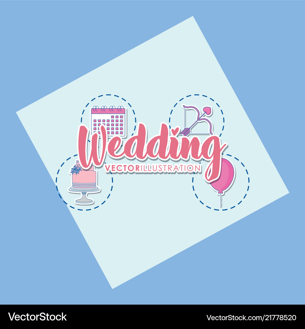 Wedding celebration card with set icons Royalty Free Vector
