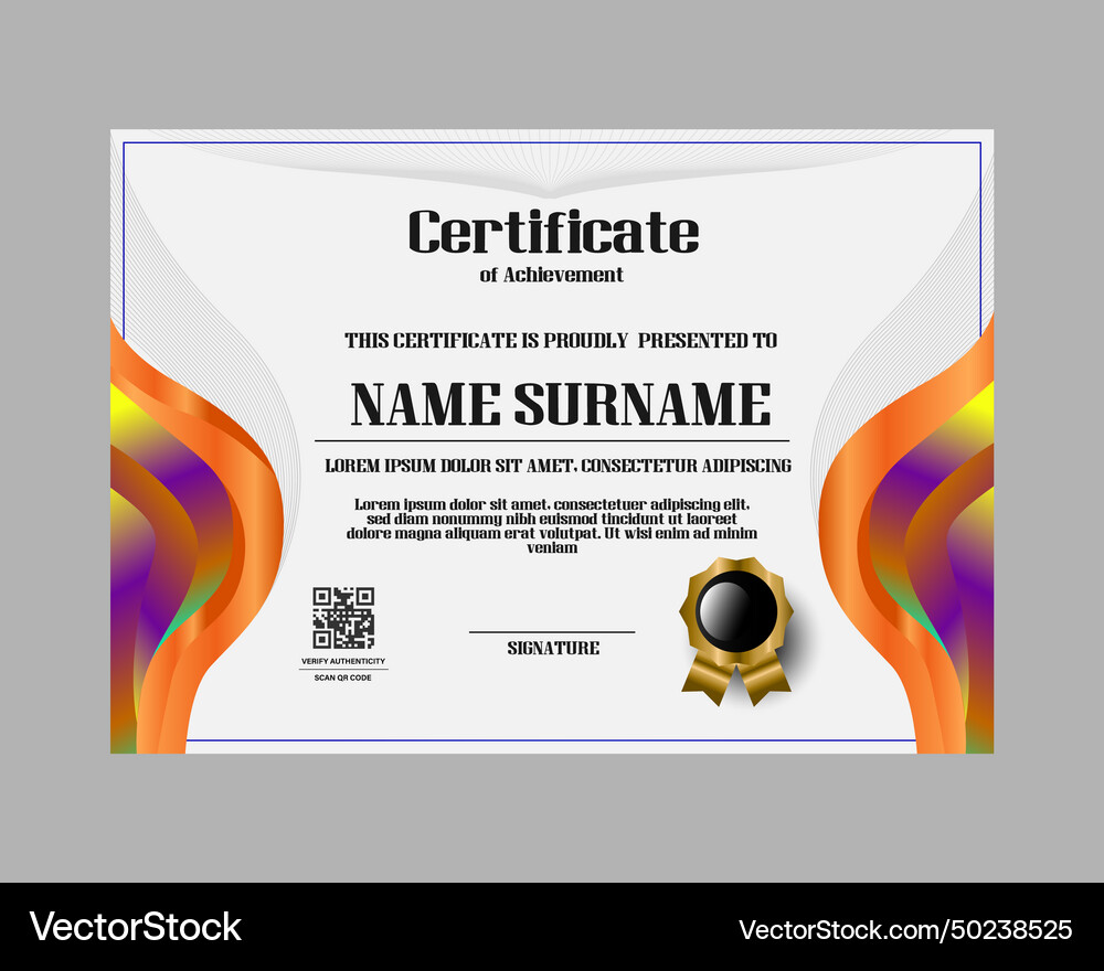 Achievement certificate best award vibrant Vector Image