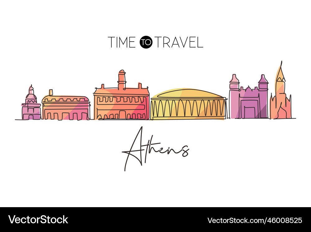 Continuous one line drawing athens city skyline Vector Image
