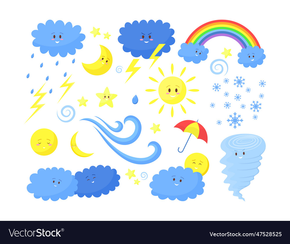 Cute weather flat icon set Royalty Free Vector Image Cute weather flat icon set Royalty Free Vector Image