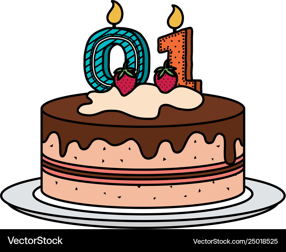 Delicious cake with candle number zero and one Vector Image